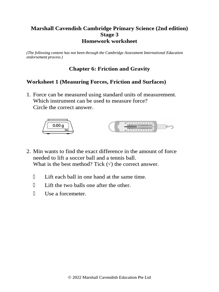 Friction and Gravity in Science Worksheets | PDF | Friction | Force