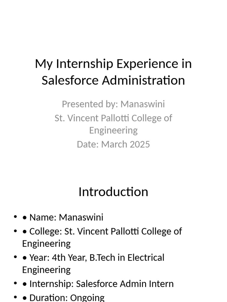 Salesforce Admin Internship Insights | PDF