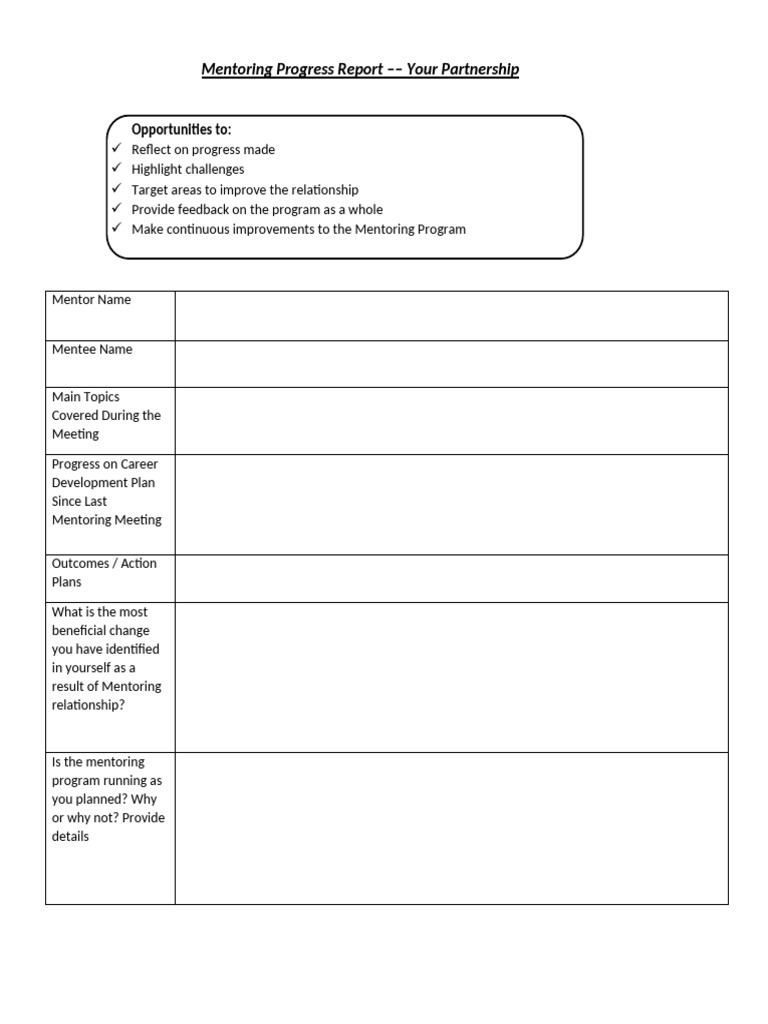 Mentoring Progress Report - FORM | PDF