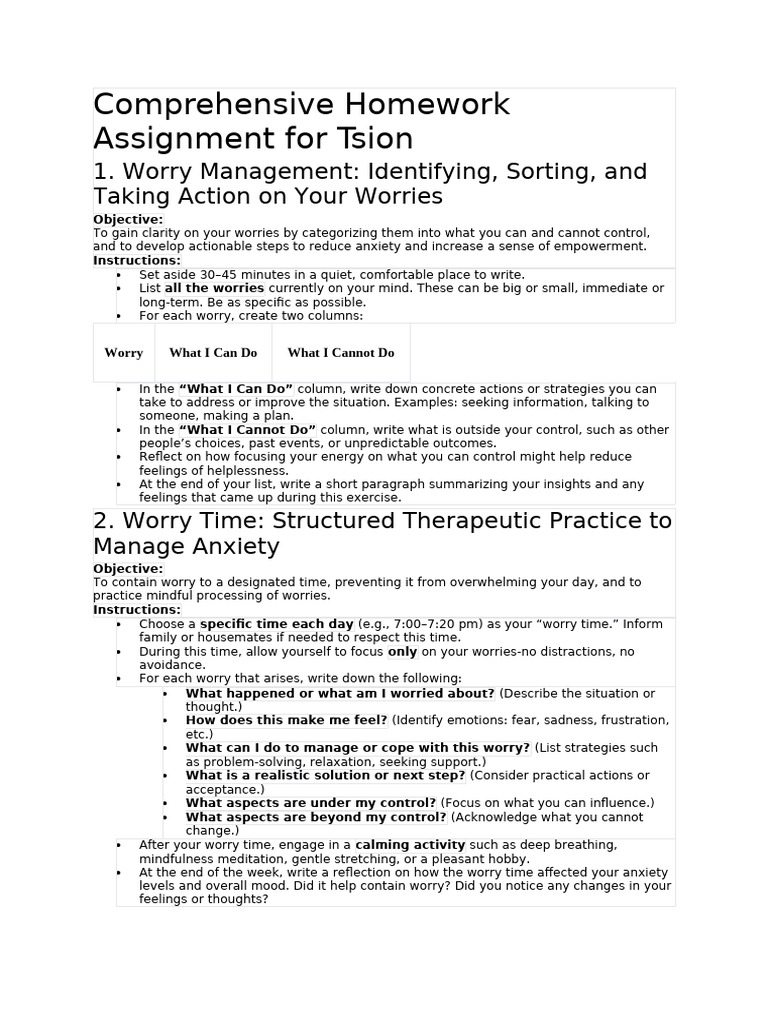 Worry Mannagment Homeworks For Tsion | PDF | Feeling | Emotions