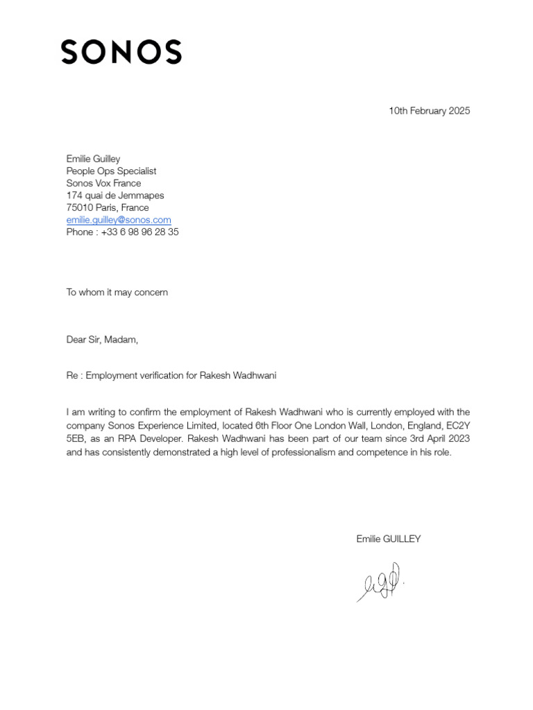 Rakesh Employment Letter | PDF