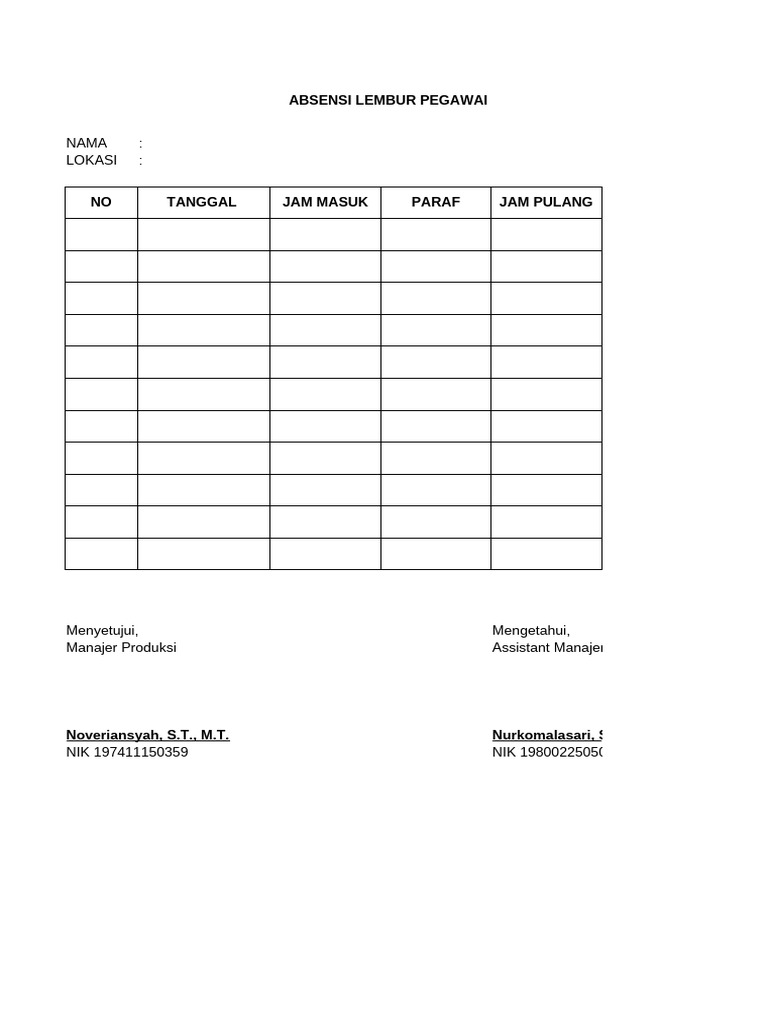 ABSENSI LEMBUR | PDF