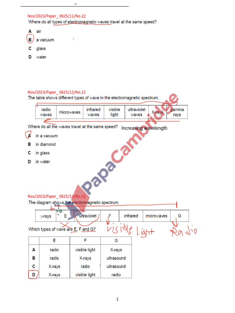 2023 Electromagnetic Spectrum (DONE) Igcse Physics 0625 | PDF ...
