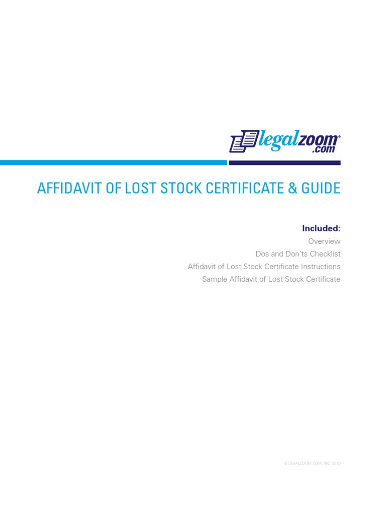 Affidavit Lost Stock | PDF | Stocks | Securities (Finance)
