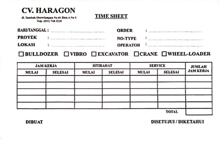 Form Timesheett EXCA Operator | PDF
