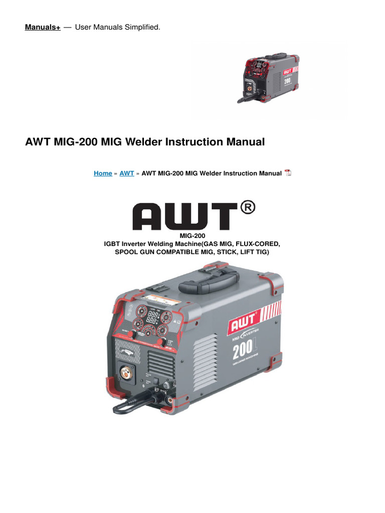 AWT MIG-200 Welder Instruction Manual | PDF | Welding | Construction