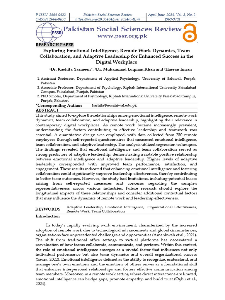 Exploring Emotional Intelligence, Remote Work Dynamics, Team ...