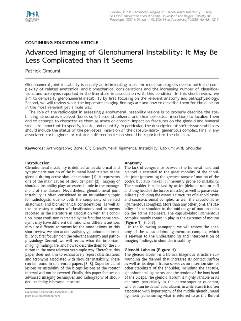 Advanced imaging of GH instability | PDF | Shoulder | Musculoskeletal System