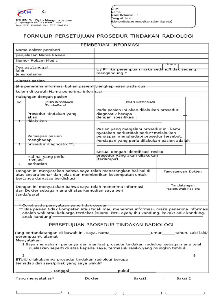PDF Formulir Informed Consent Radiologi - Compress | PDF