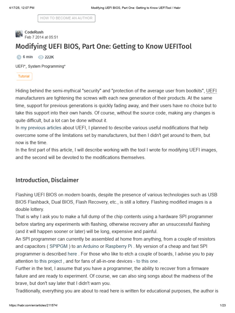 Modifying UEFI BIOS, Part One - Getting To Know UEFITool - Habr | PDF | Bios | Computer File