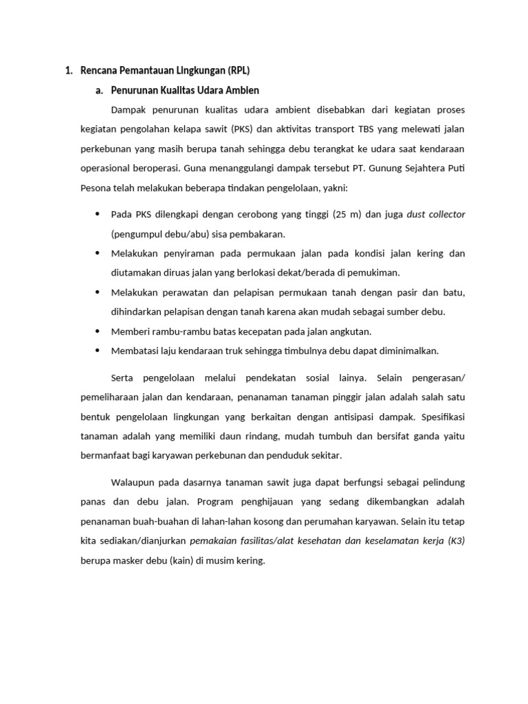 Laporan Matrik Amdal Penurunan Kulaitas Udara | PDF