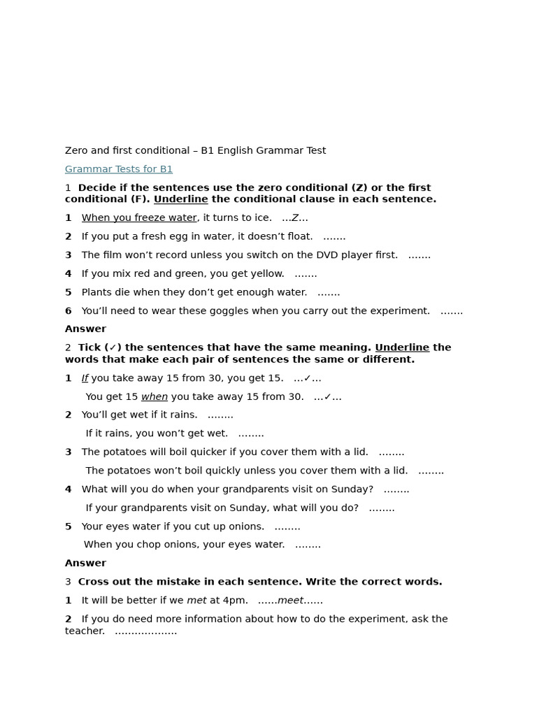 Zero and First Conditional Exercises | PDF | Language Mechanics | Syntax