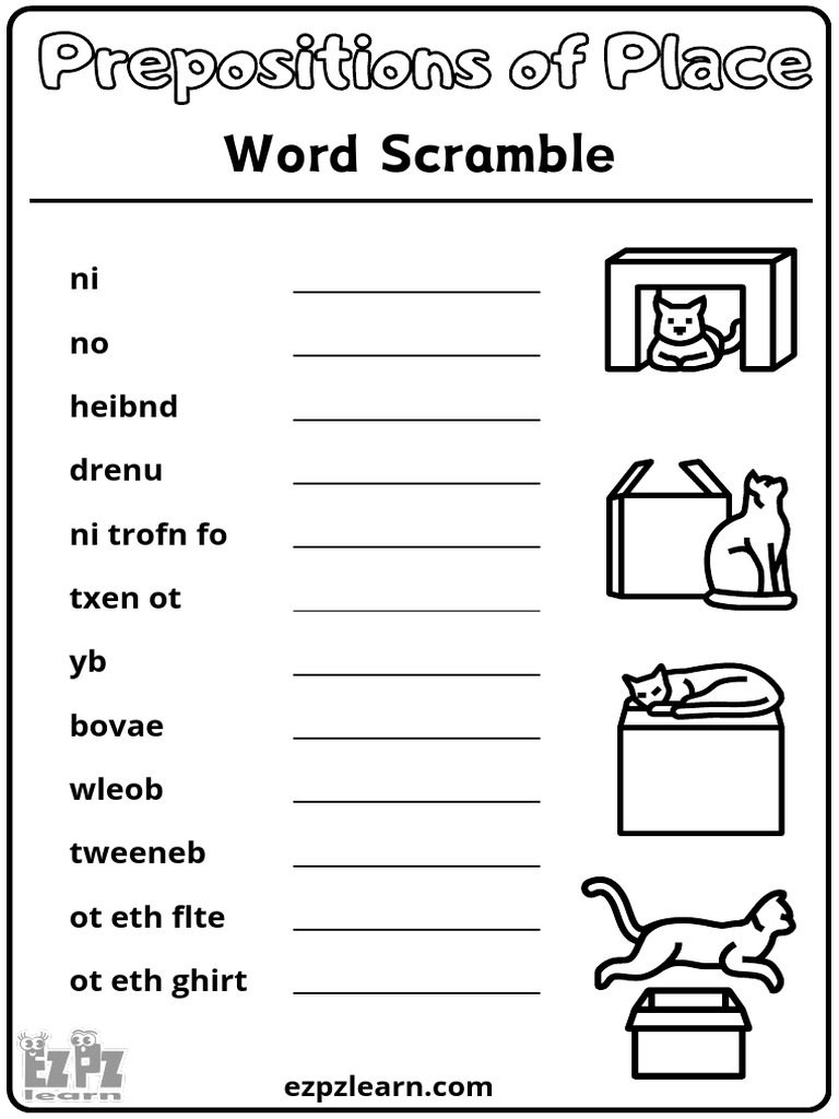 Prepositions Word Scramble 12 Words | PDF