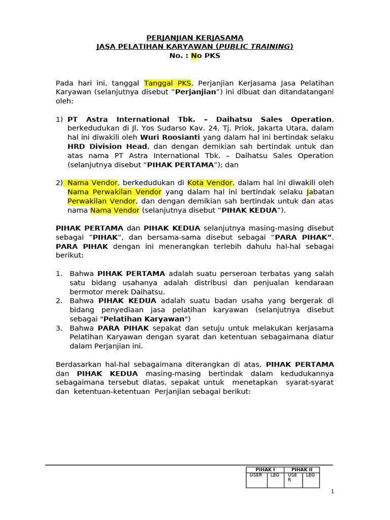Clean Version PKS JASA PELATIHAN KARYAWAN (PUBLIC TRAINING) | PDF