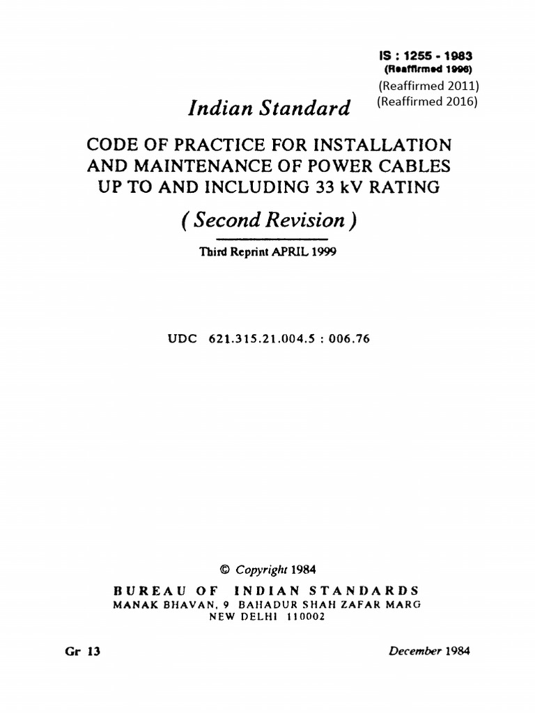 Indian Standard: Code of Practice For Installation and Maintenance of ...