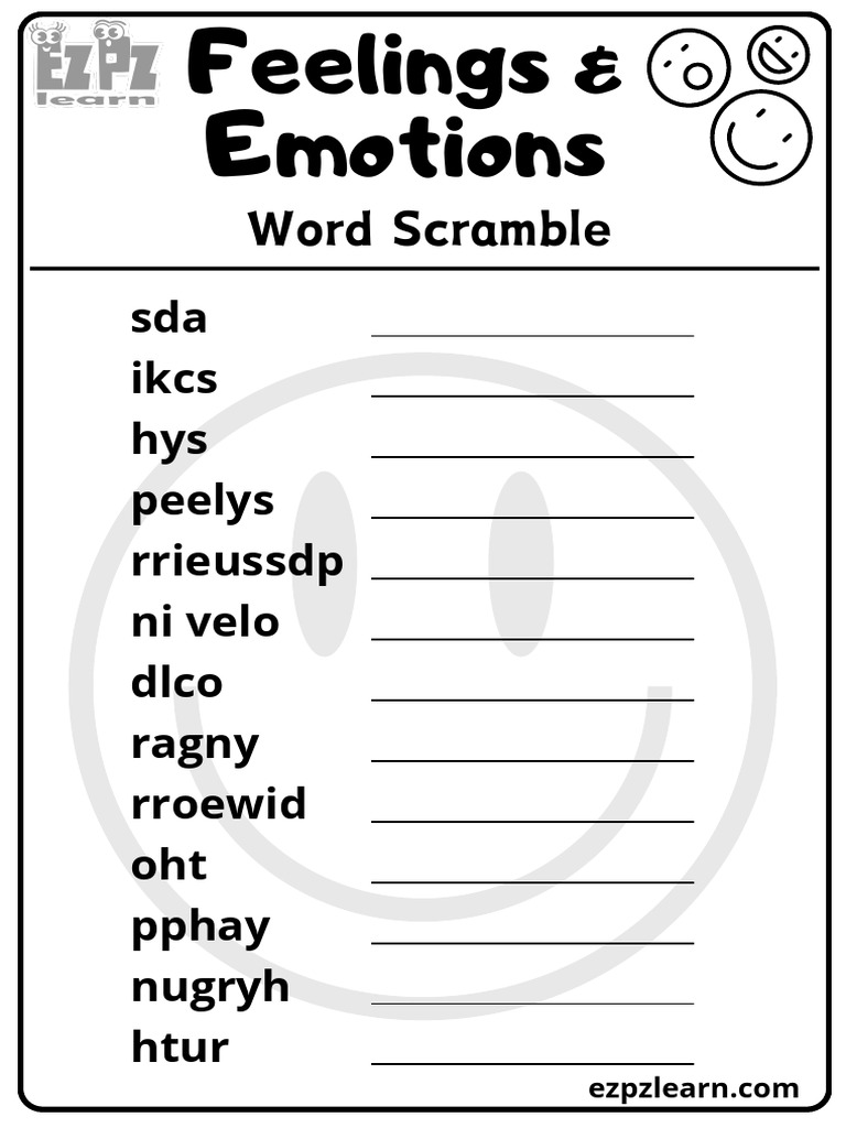 Feelings Word Scramble 13 Words | PDF