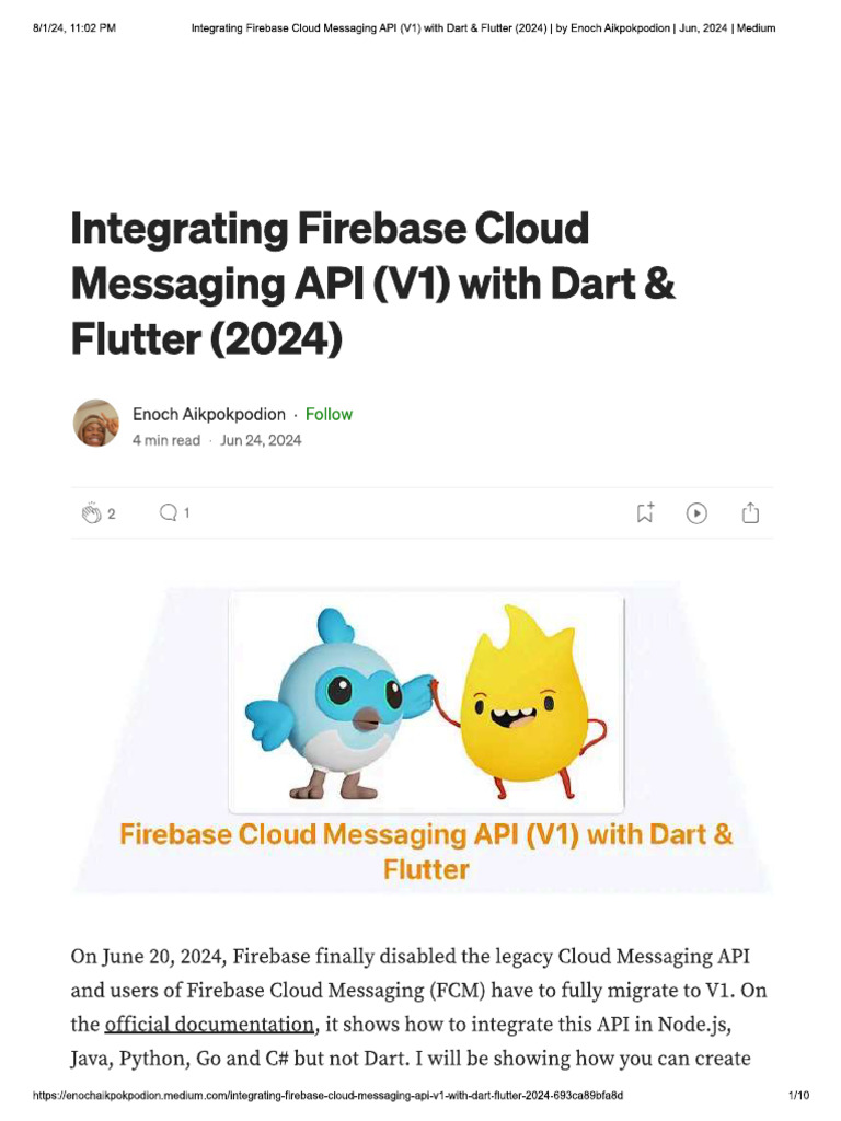 Integrating Firebase Cloud Messaging API (V1) With Dart and Flutter (2024) | PDF