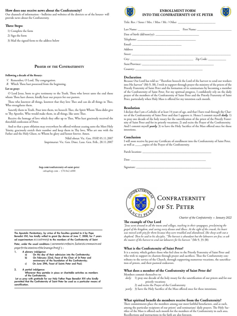 Joining the Confraternity of St. Peter | PDF | Indulgence | Saint Peter