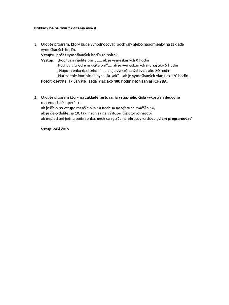 Priklady Else If Priprava | PDF