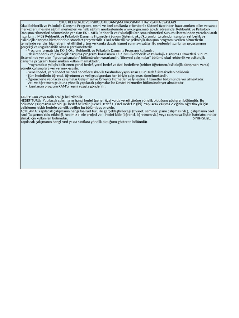 Lise 2024 2025 Egitim Ogretim Yili Okul Rehberlik Plani | PDF