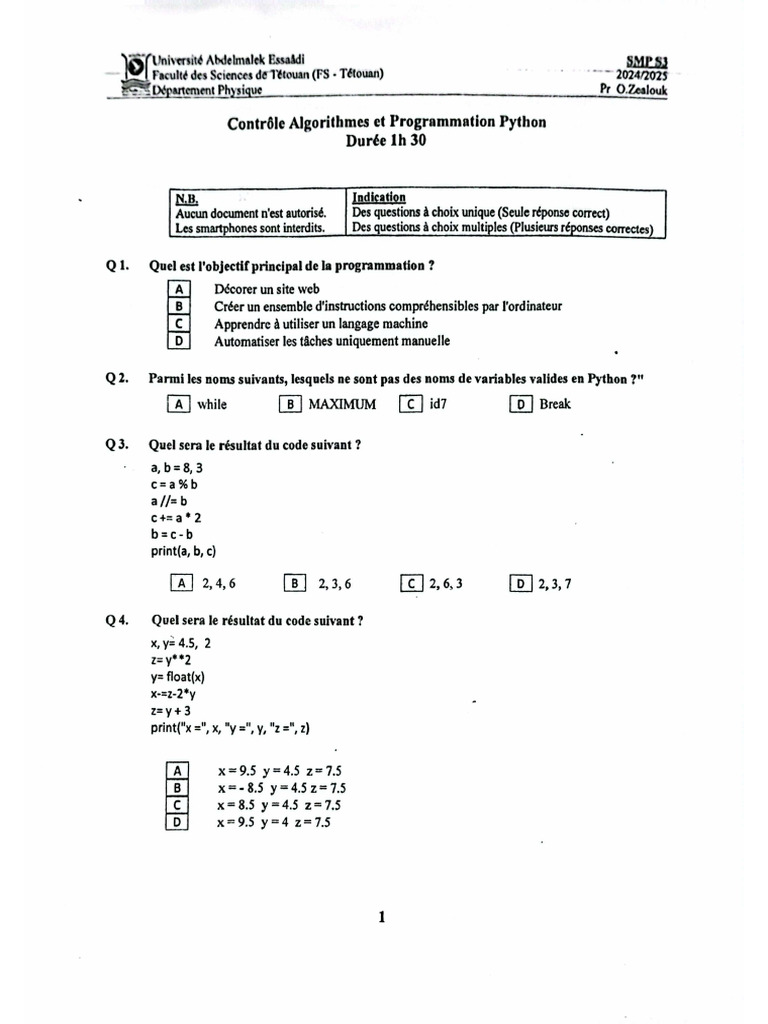 Contrôle Python Normal 2025 | PDF