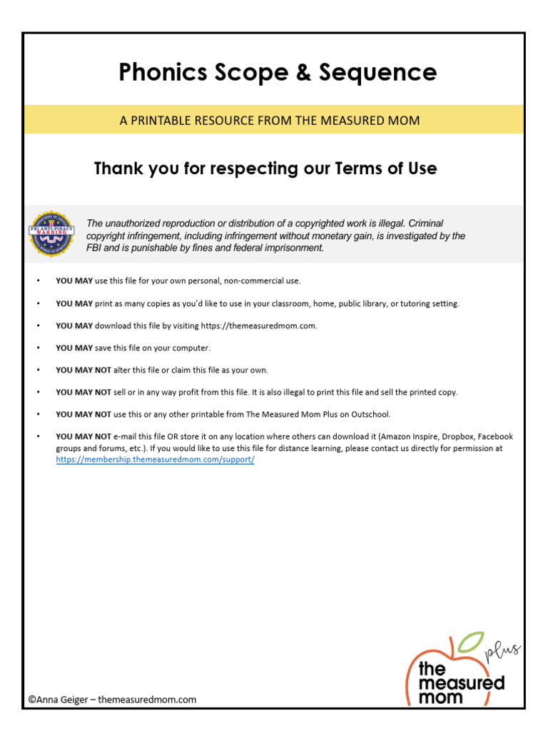 Phonics Scope Sequence The Measured Mom | PDF | Syllable | Copyright ...