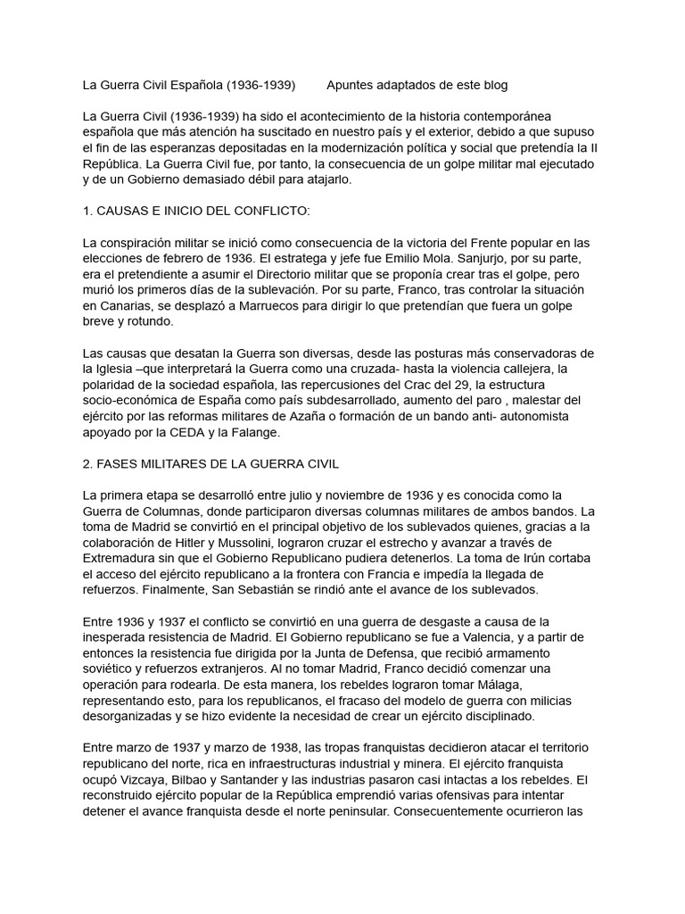 Causas y Fases de la Guerra Civil Española | PDF | Francisco franco ...