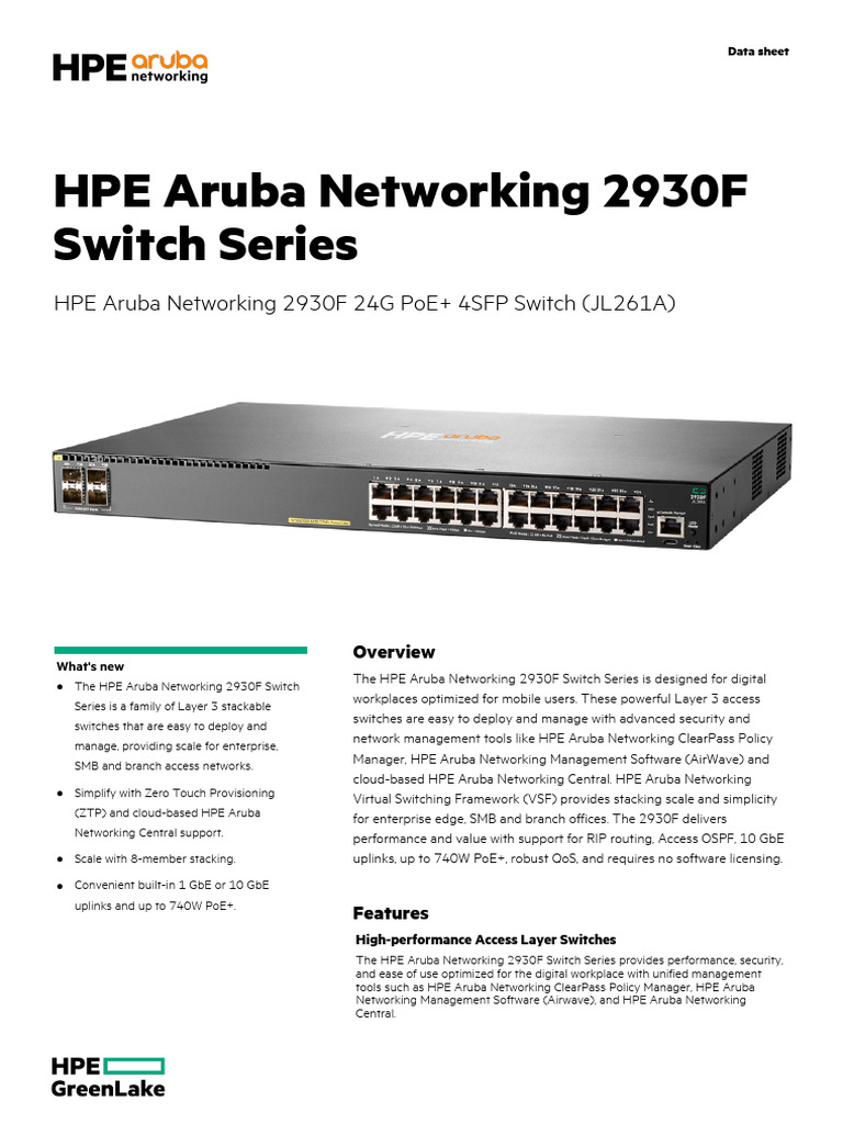 HPE Aruba Networking 2930F 24G PoE 4SFP Switch Data Sheet PSN1008995334WWEN | PDF | Computer ...