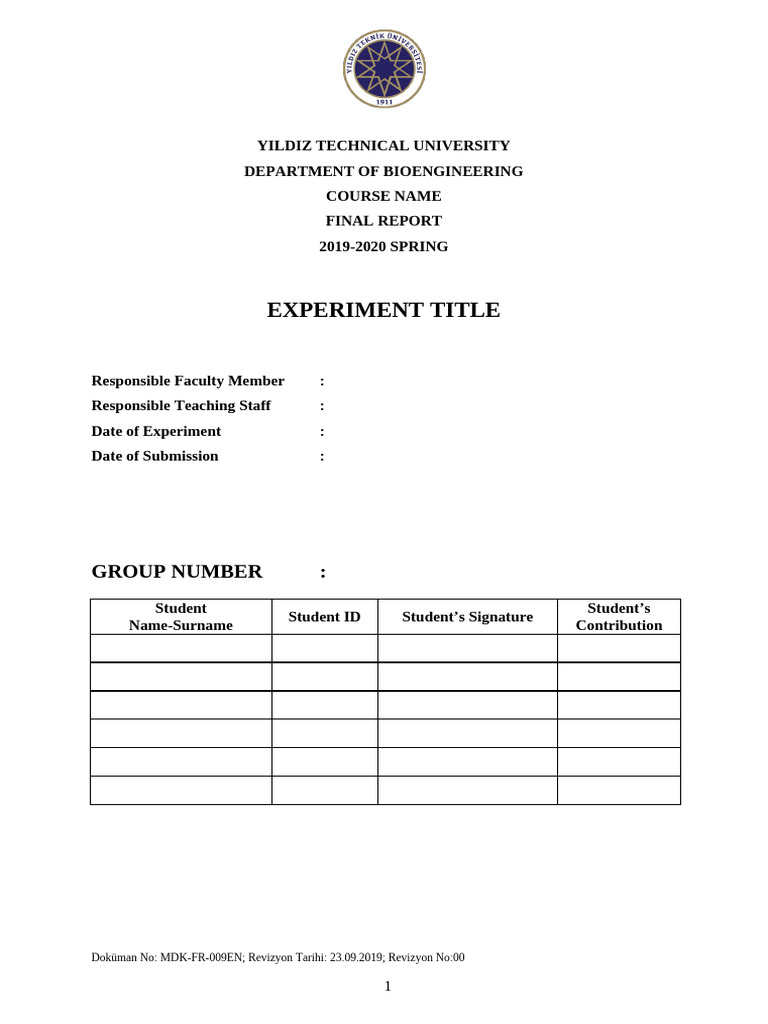 MDK-FR-009EN Deney Raporu Formati v1 | PDF | Experiment