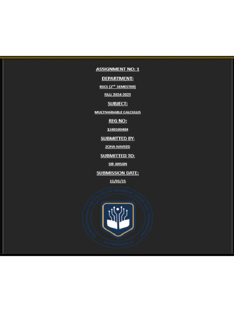 Zoha Naveed Assignment No 1 Multivariable Calculus | PDF