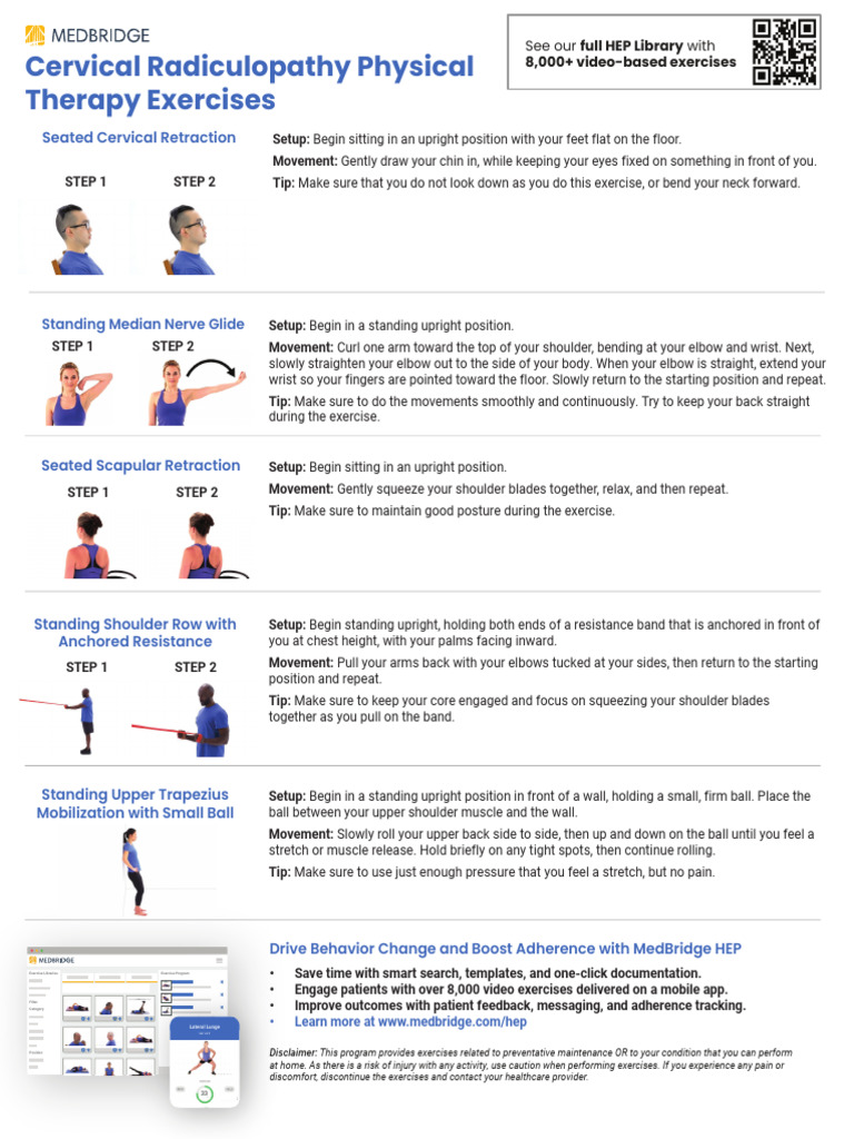 Cervical Radiculopathy Exercise Guide | PDF | Anatomical Terms Of ...