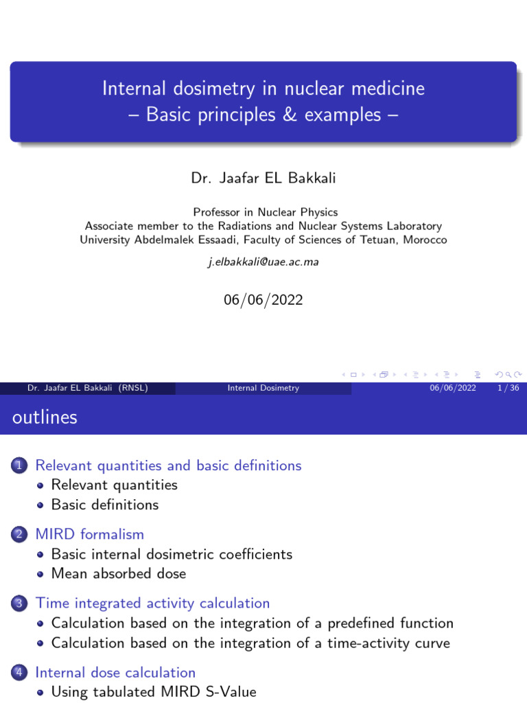 Internal Dosimetry in Nuclear Medicine - Basic Principles & Examples | PDF | Dosimetry ...