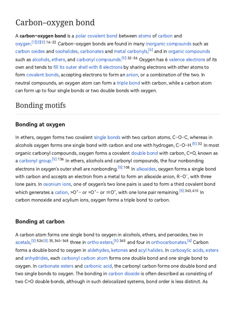 Carbon-Oxygen Bond - Wikipedia | PDF | Carbon Compounds | Condensed ...