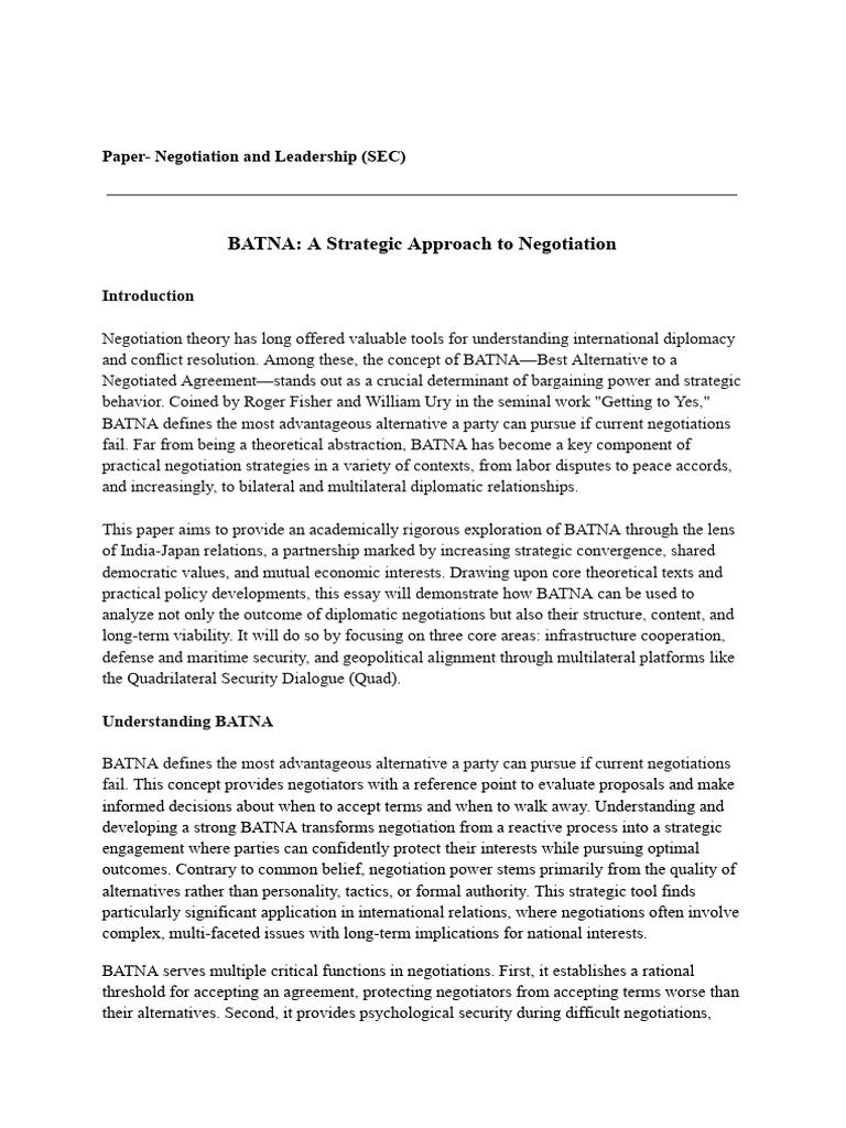 BATNA in India-Japan Negotiations | PDF | Negotiation | Multilateralism