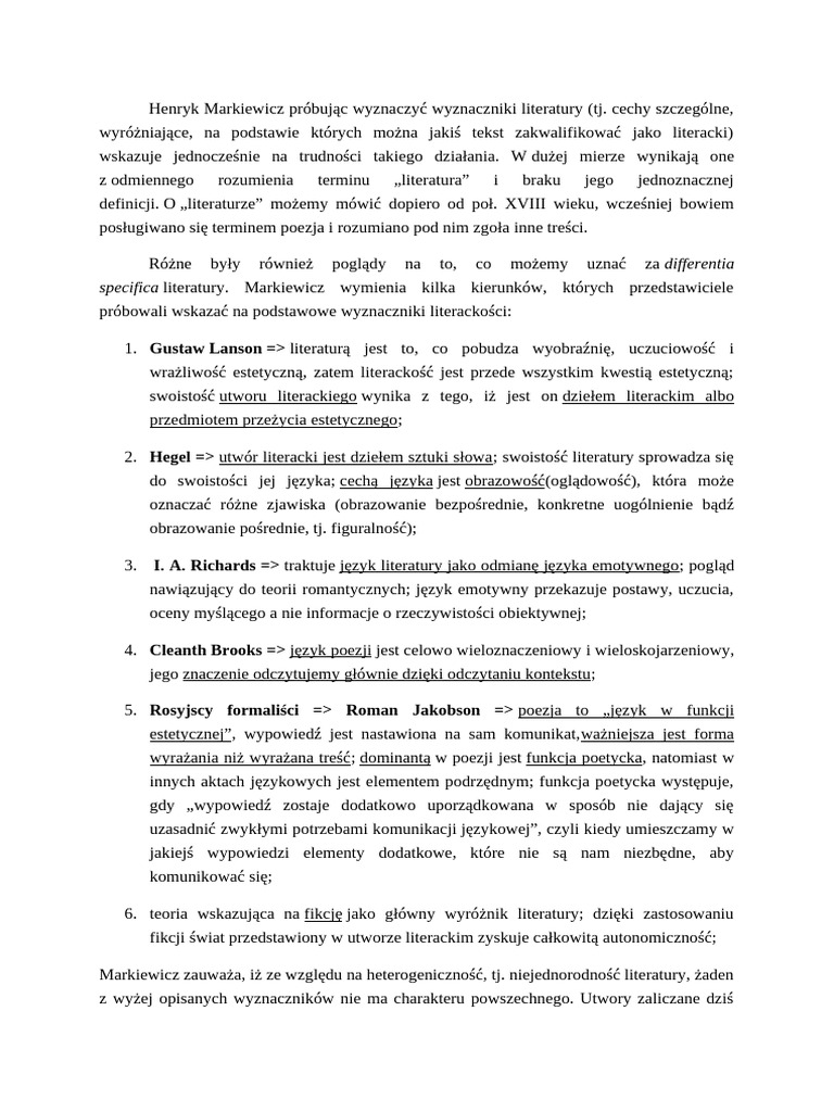 Wyznaczniki Literatury Markiewicz | PDF