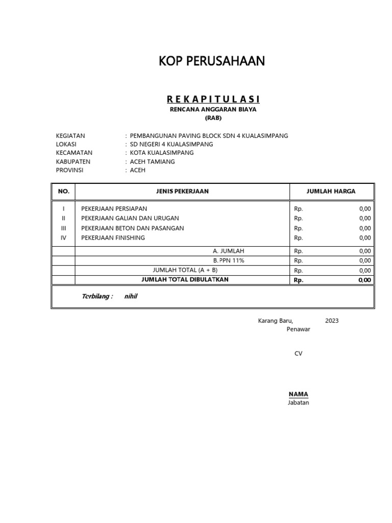 RAB KOSONG SDN 4 Kualasimpang Paving Block 2023 | PDF