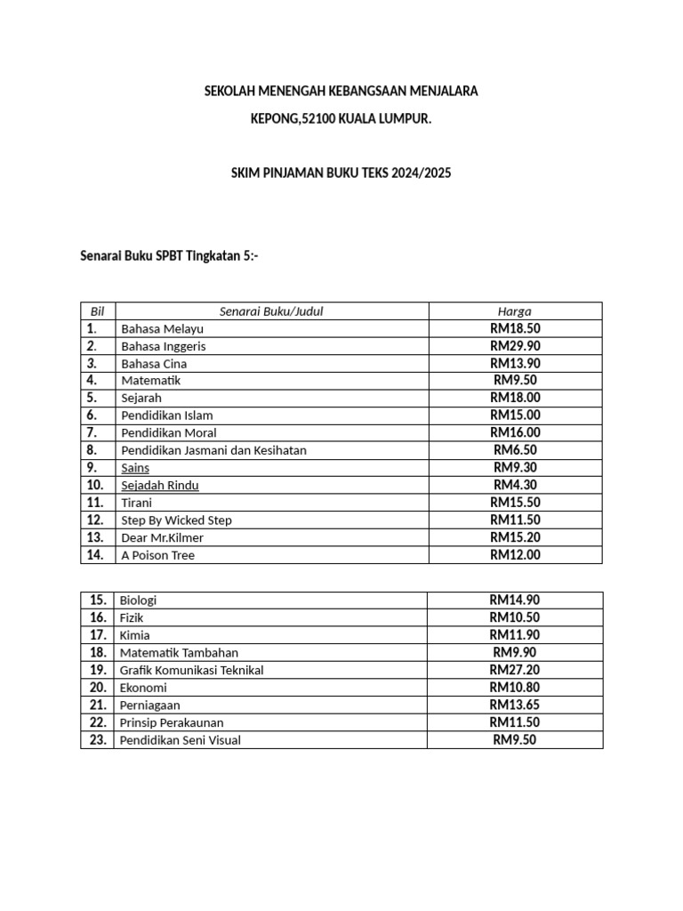 Bil Senarai Buku/Judul Harga | PDF