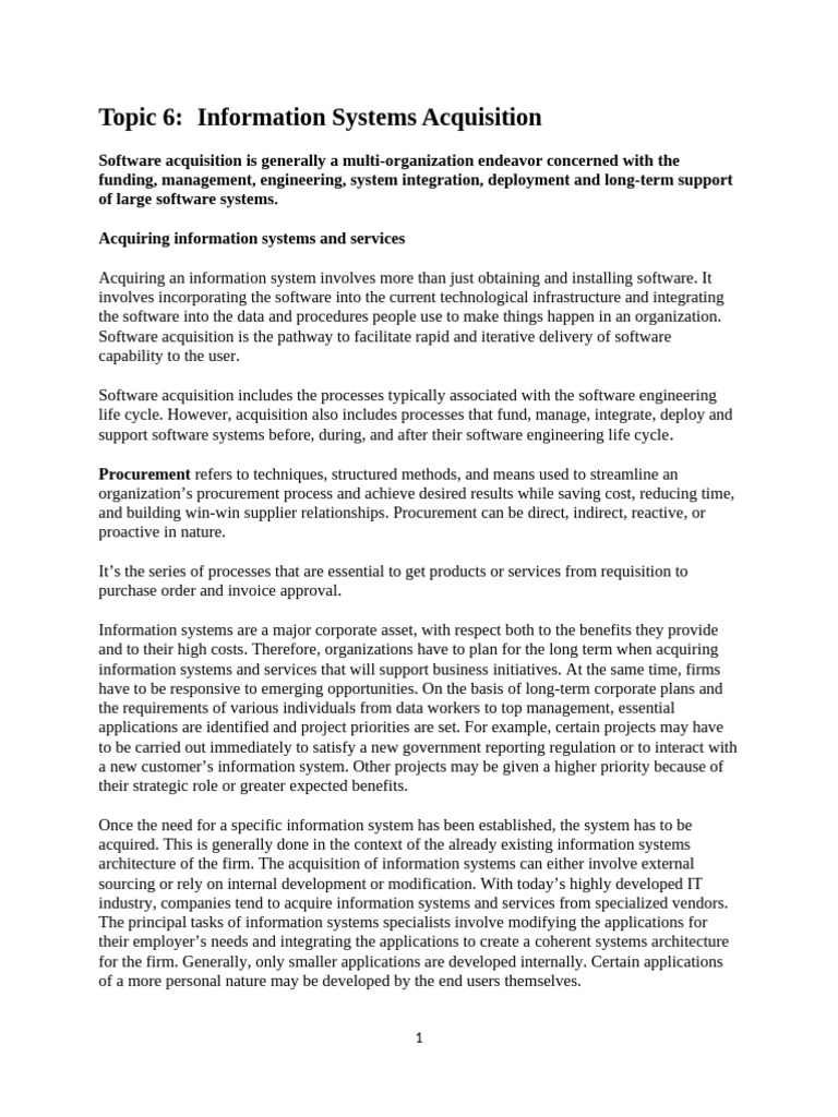 Topic 6. Information Systems Acquisition | PDF | Outsourcing | Proprietary Software