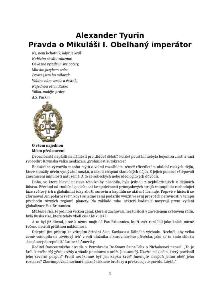 Alexander Tyurin - Pravda o Mikuláši I. Obelhaný Imperátor | PDF