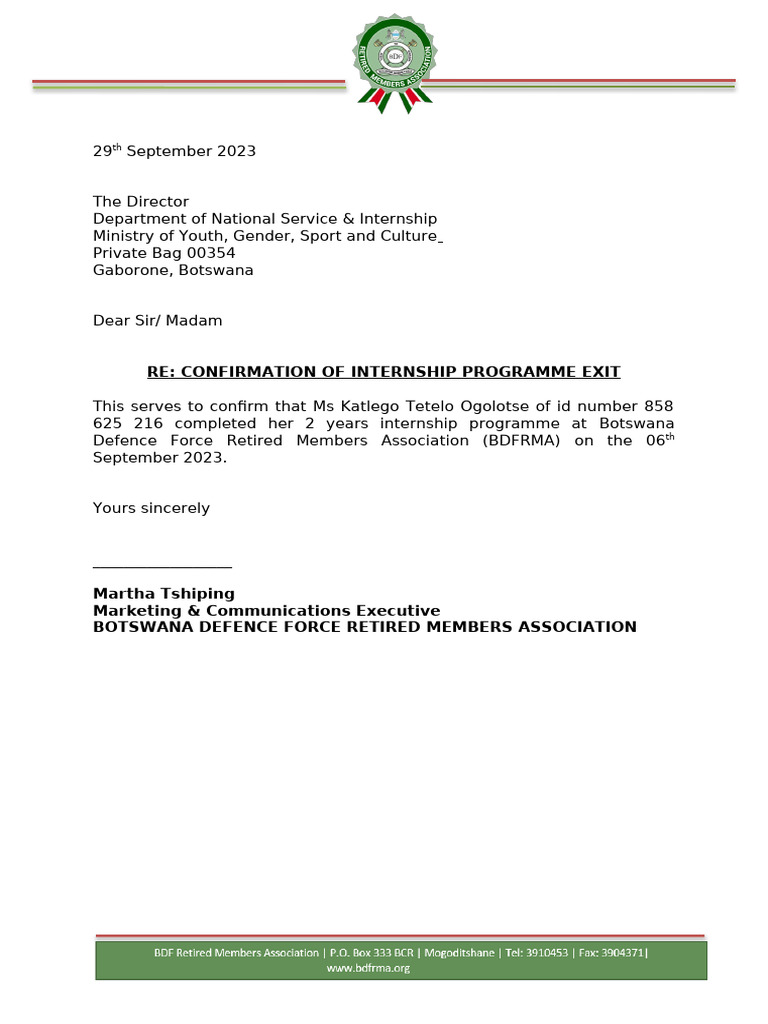 Confirmation of Internship | PDF