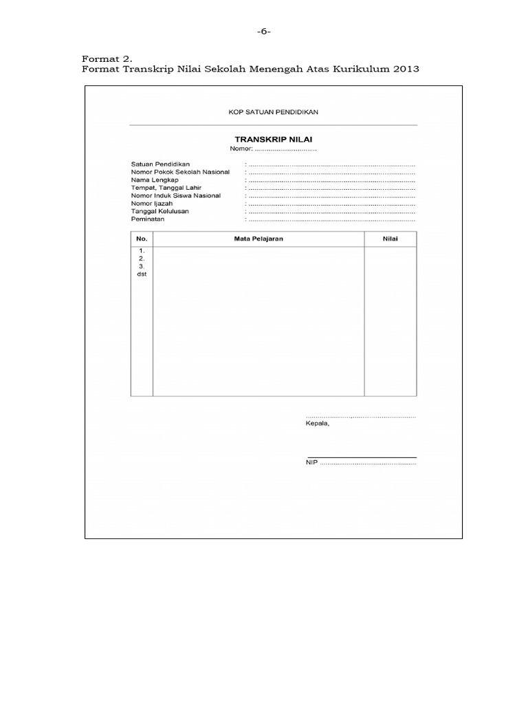 Contoh Transkrip Nilai | PDF