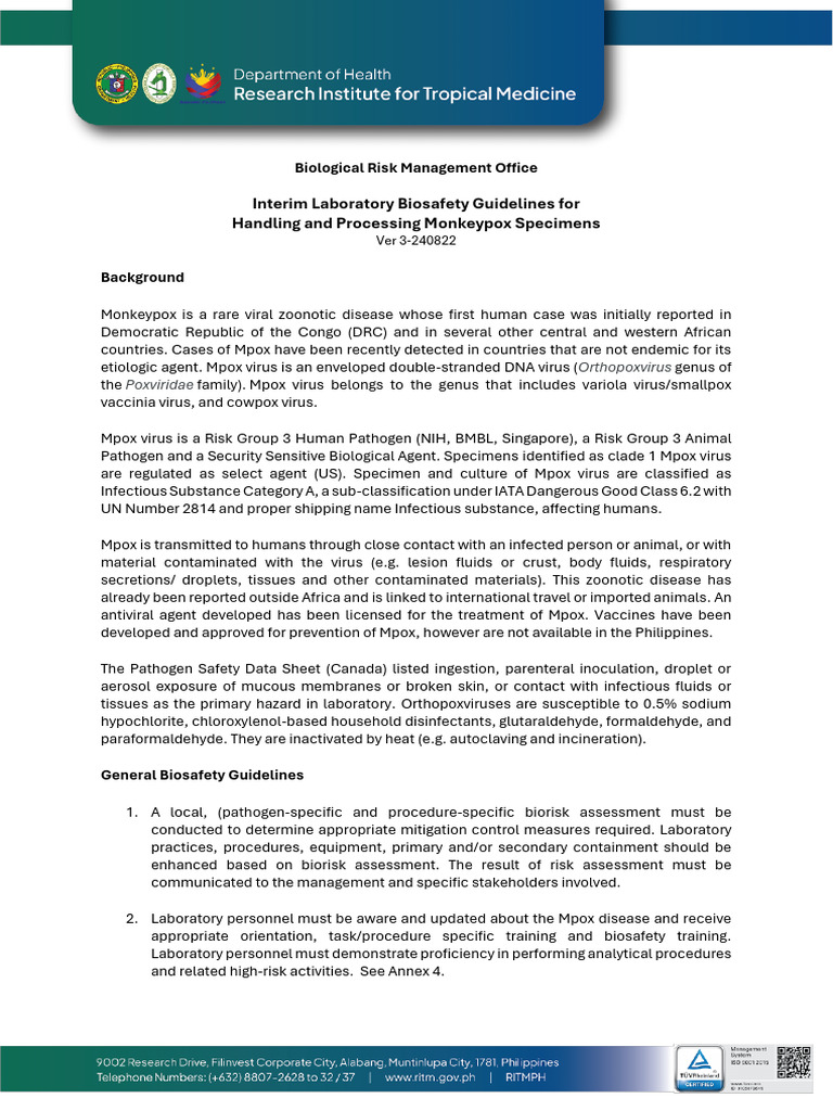 Interim Laboratory Biosafety Guidelines For Handling and Processing ...