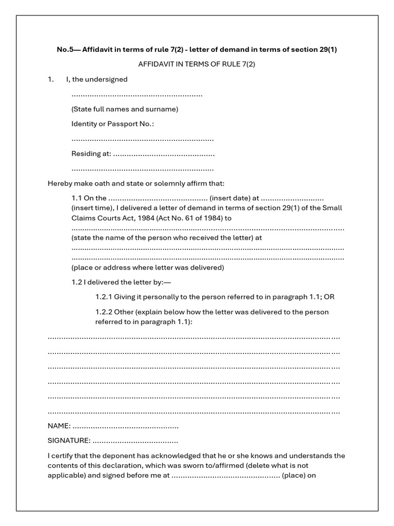 Small Claims Court Affidavit in Terms of Rule 7 | PDF | Affidavit | Justice