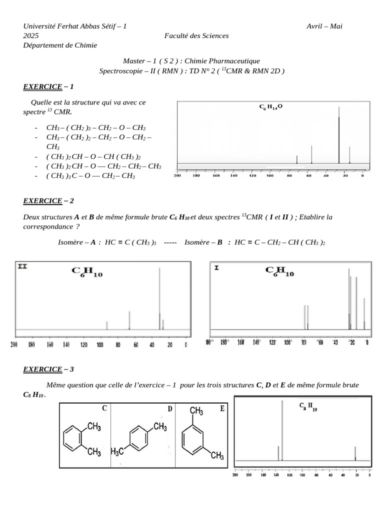Exercices de RMN en Chimie Pharmaceutique | PDF