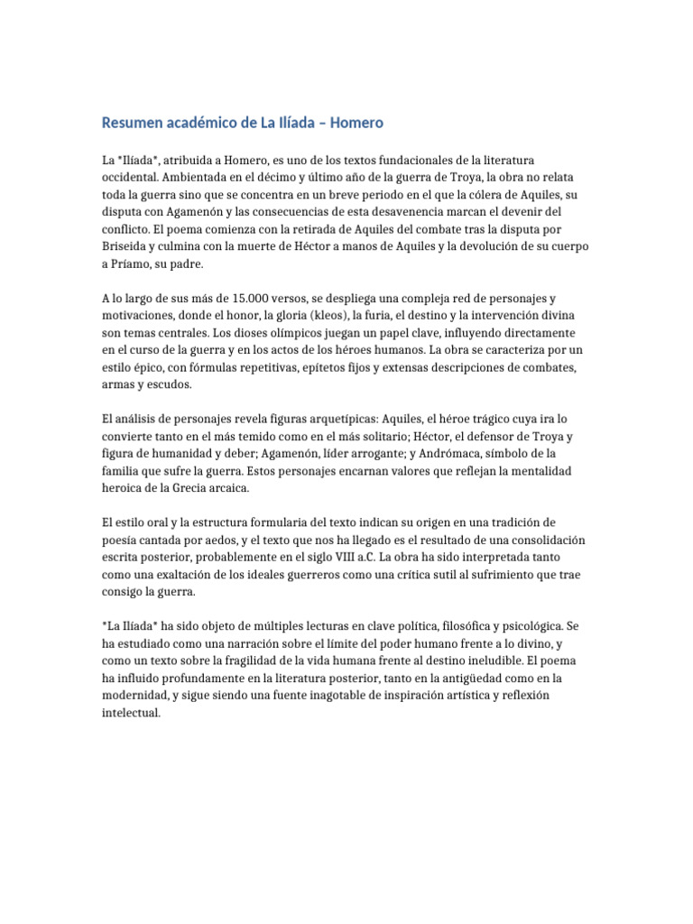 Análisis de La Ilíada de Homero | PDF