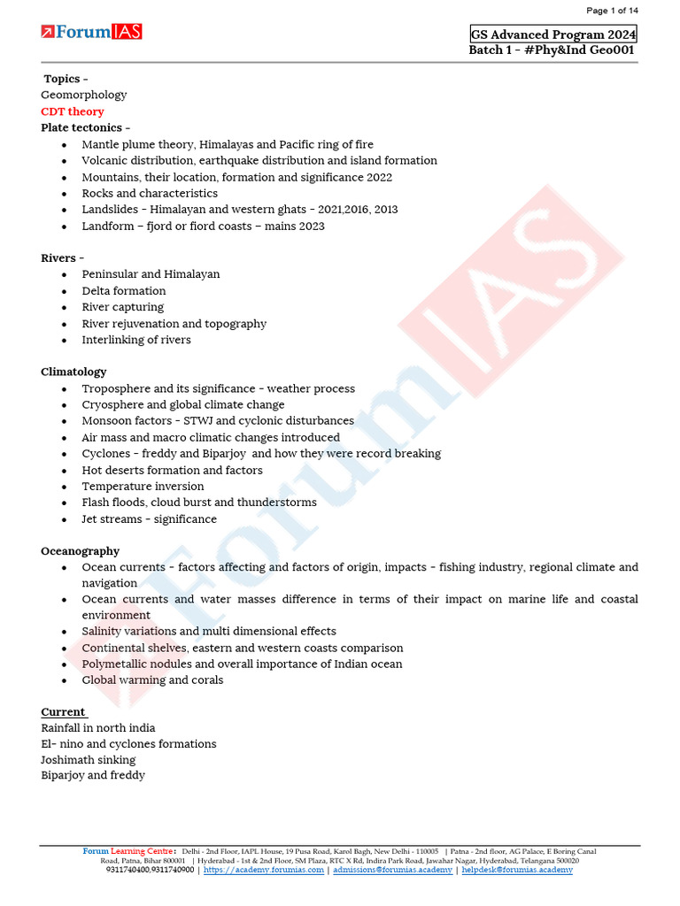 01 Physical & Indian Geography Handout GSAP | PDF | Plate Tectonics ...
