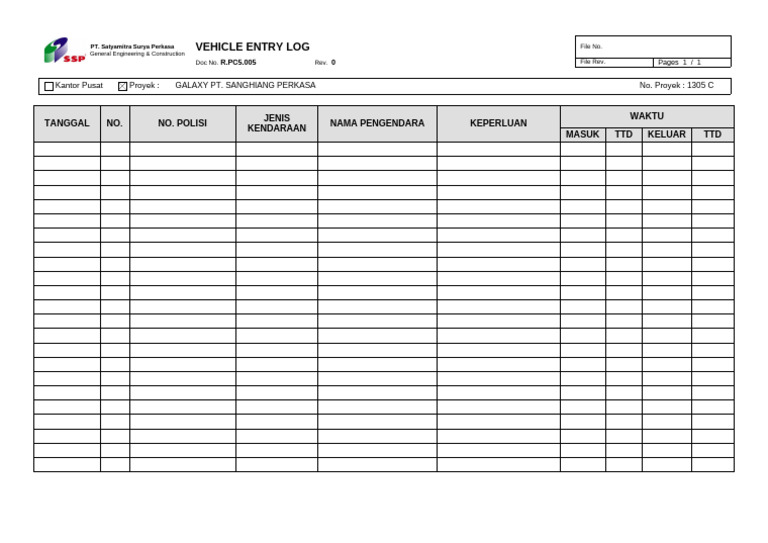 R.pc5.005 Vehicle Entry Log | PDF