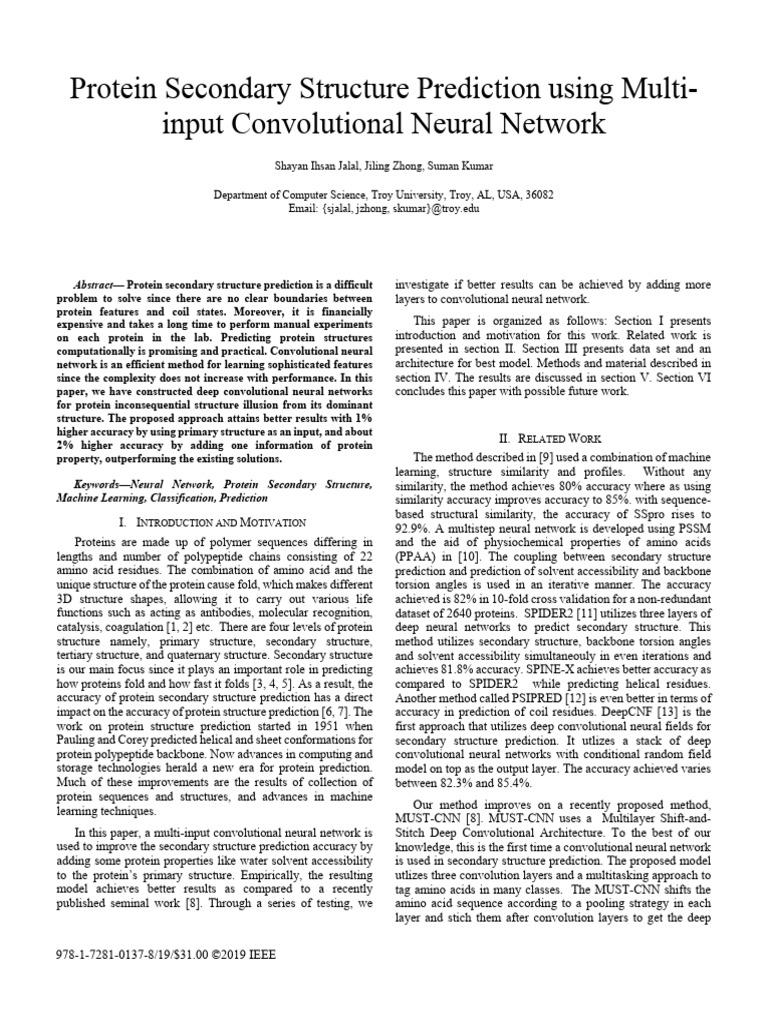 Protein Secondary Structure Prediction Using Multi-Input Convolutional Neural Network | PDF ...