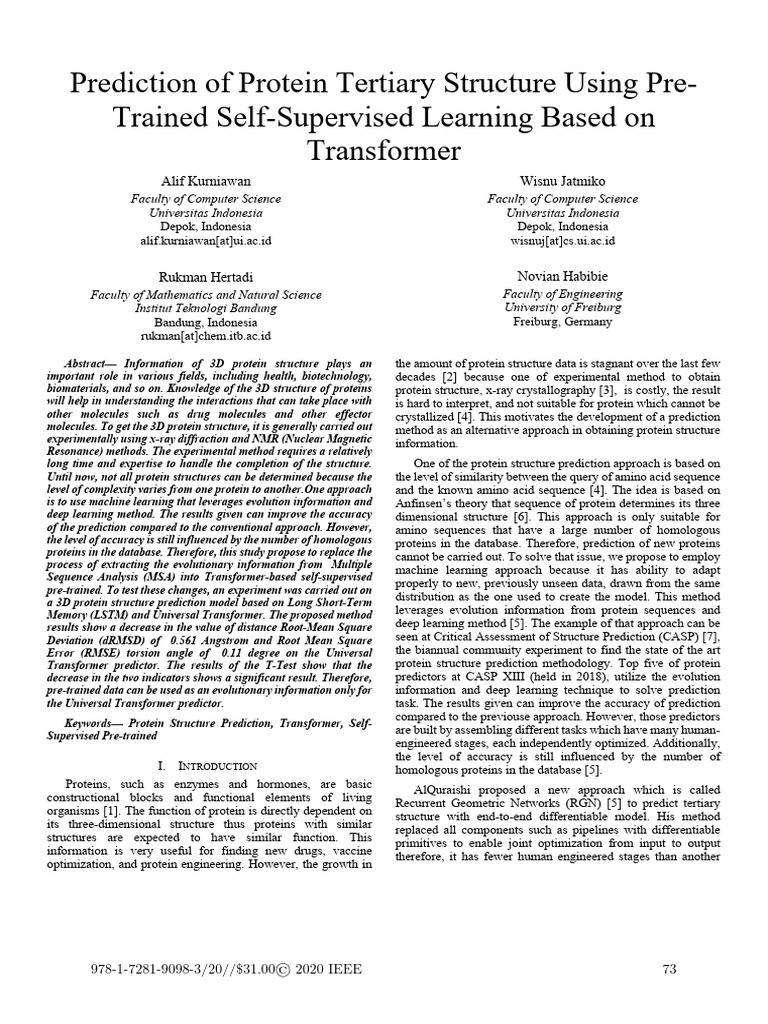 Prediction of Protein Tertiary Structure Using Pre-Trained Self-Supervised Learning Based On ...