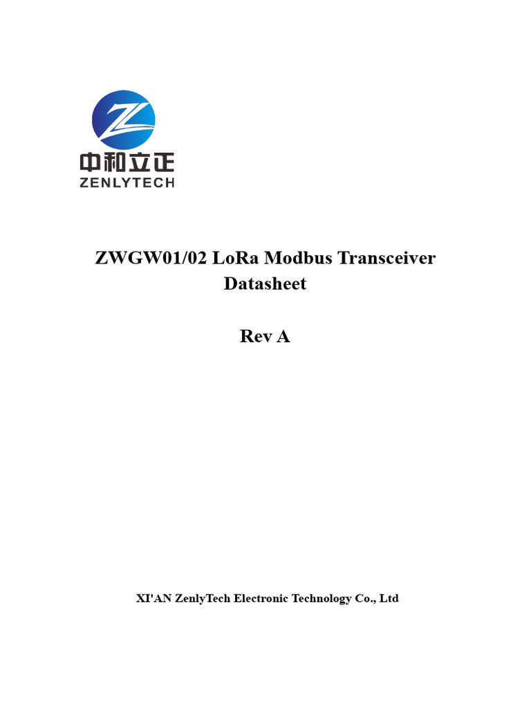 ZWGW01 - 02 LoRa Modbus Transceiver Datasheet | PDF | Computer Network ...